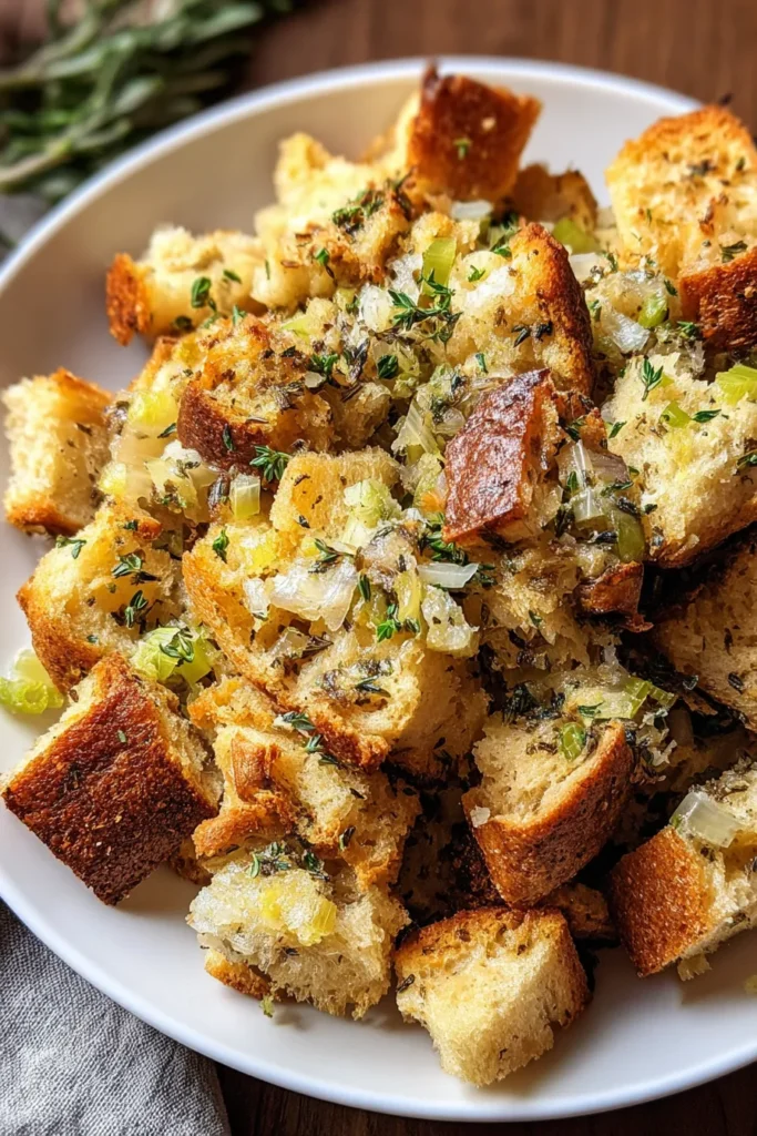 Savory Herb-Infused Homemade Stuffing with Rustic Bread Crumbs ...